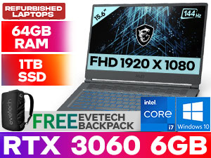 MSI Stealth 15M A11UEK Core i7 RTX 3060 Laptop With 64GB RAM & 1TB SSD