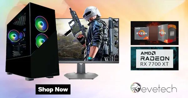 AMD RYZEN 7 8700F Budget Gaming PC with RX 7700 XT and 12GB DDR5 | Evetech